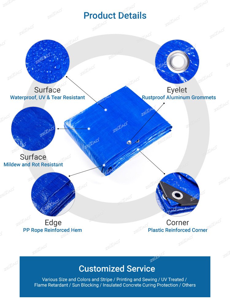 75g Blue/Blue PE Tarpaulin With Black Strengthen Corner